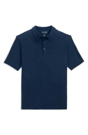 Scott Barber Solid Bouclé Polo Navy