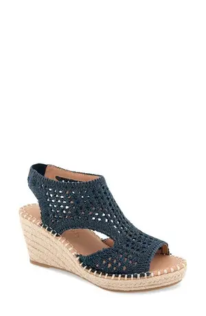 Gentle Souls Cody Cutout Espadrille Wedge Sandal - Navy Knit