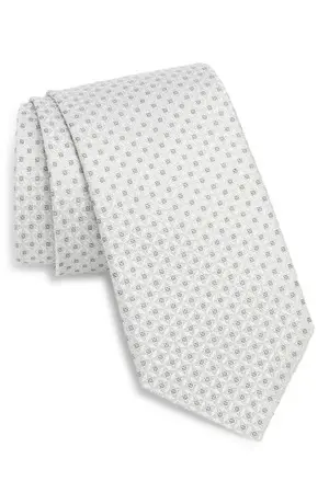 Canali Patterned Silk Neck Tie - Silver