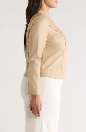 Anne Klein Quilted Faux Leather Moto Jacket - Latte