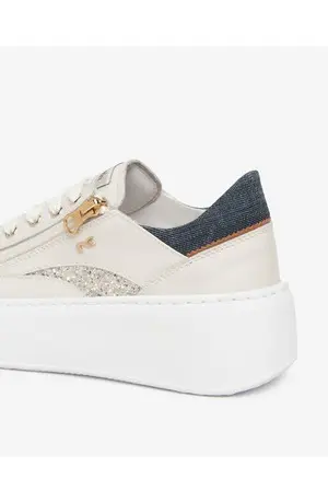 NEROGIARDINI Side Zip Platform Sneakers - Beige Multi