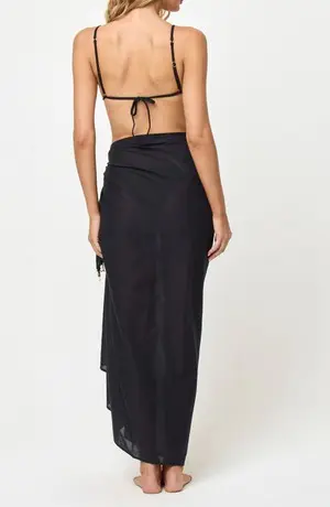 L*Space Mika Seashell Fringe Cotton Cover-up Sarong - Black