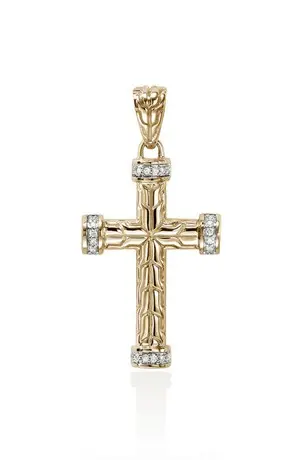 John Hardy Carved Chain Cross Pendant With Pavé Diamonds - Gold