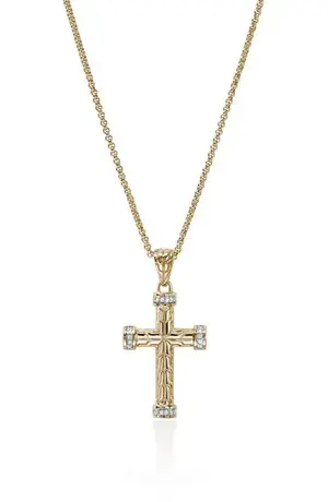 John Hardy Carved Chain Cross Pendant With Pavé Diamonds