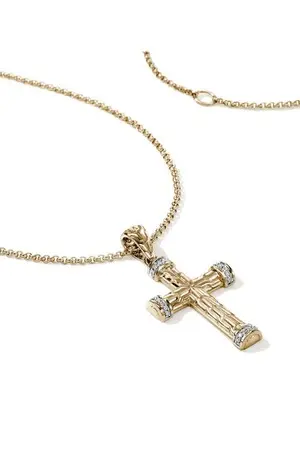 John Hardy Carved Chain Cross Pendant With Pavé Diamonds