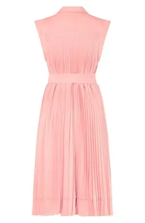 MILLY Pleated Twill Midi Shirt Dress - Blush