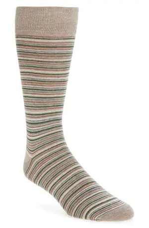 Nordstrom Stripe Cotton-Blend Dress Socks Brown Multi