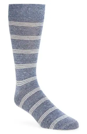 Nordstrom Striped Linen-blend Dress Socks - Navy