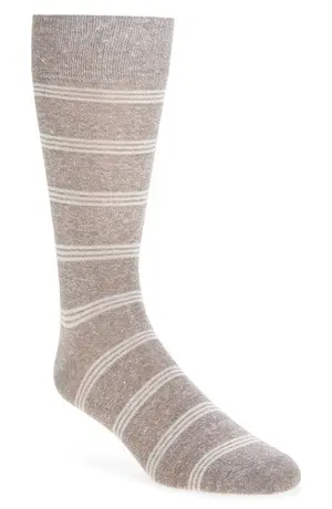 Nordstrom Stripe Linen & Cotton Blend Dress Socks - Taupe