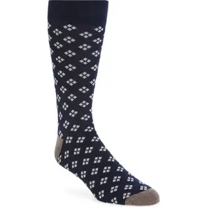 Nordstrom Geo Pattern Cotton Blend Dress Socks - Navy
