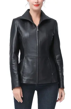 KIMI + KAI Eva Zip Front Leather Jacket - Black