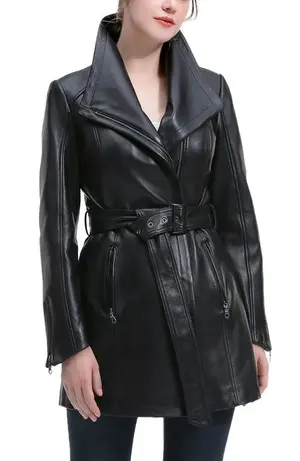 KIMI + KAI Ada Leather Trench Coat - Black