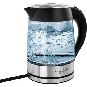 MEGACHEF 1.8lt. Glass Body And Stainless Steel Electric Tea Kettle - Grey