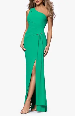 XSCAPE EVENINGS Caroline Matte Jersey One-shoulder Gown