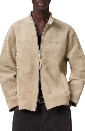 ALLSAINTS Felix Suede Racer Jacket - Dune Brown
