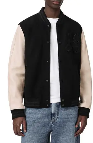 ALLSAINTS Holloway Wool & Leather Varsity Bomber Jacket