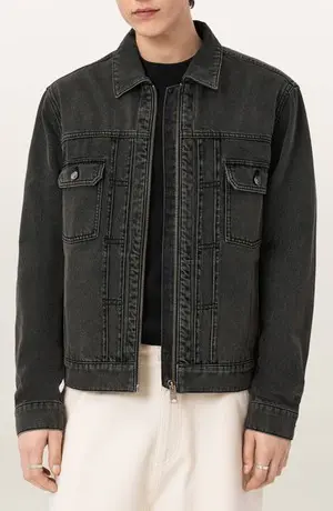 ALLSAINTS Brightmore Zip Denim Jacket - Dirty Black
