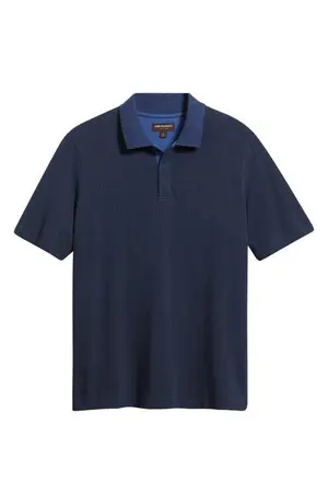 Johnston & Murphy Tonal Bird's Eye Knit Polo - Navy Birdseye
