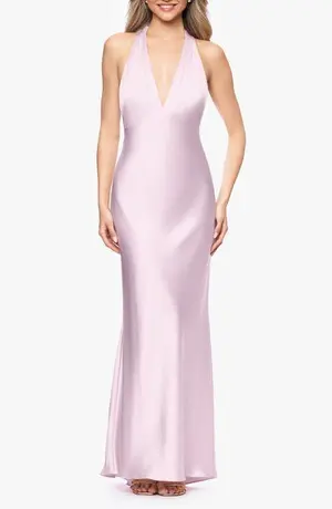 XSCAPE EVENINGS Halter Satin Gown