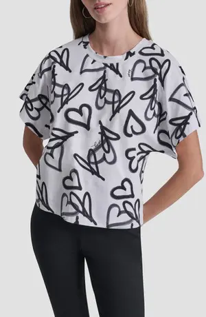 Dkny Print Tee Shirt Ivory Graffiti Heart