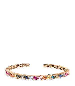 SUZANNE KALAN Diamond And Sapphire Rainbow Frenzy Cuff Bangle - Rose Gold