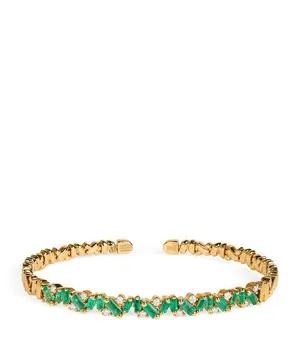 SUZANNE KALAN Yellow Diamond And Emerald Frenzy Reborn Bangle - Gold