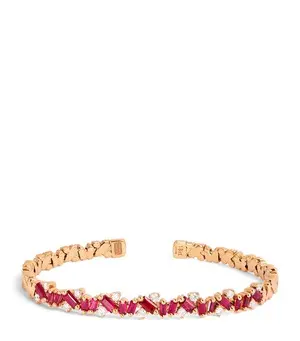 SUZANNE KALAN Large Diamond And Ruby Frenzy Bangle