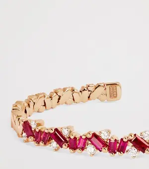 SUZANNE KALAN Large Diamond And Ruby Frenzy Bangle