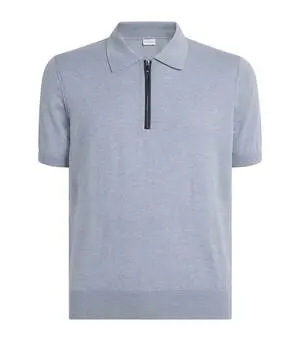 Pal Zileri Cotton Zip-up Polo Shirt - Blue