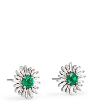 SUZANNE KALAN Gold, Diamond And Emerald Flower Earrings - White