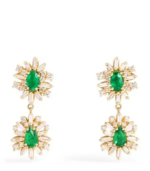 SUZANNE KALAN Yellow Diamond And Emerald One Of A Kind Drop Earrings - Gold