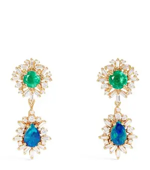 SUZANNE KALAN Yellow Emerald, Opal And Diamond One Of A Kind Drop Earrings - Gold