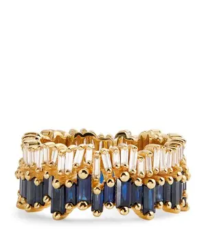 SUZANNE KALAN Yellow Diamond And Blue Sapphires Bold Eternity Ring - Gold