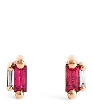 SUZANNE KALAN Ruby And Diamond Bold Stud Earrings - Rose Gold