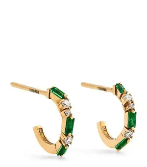SUZANNE KALAN Yellow Emerald And Diamond Thin Mix Hoop Earrings - Gold