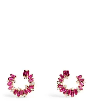 SUZANNE KALAN Diamond And Ruby Frenzy Spiral Earrings - Rose Gold