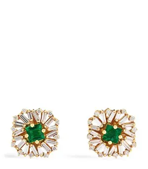 SUZANNE KALAN Yellow Emerald And Diamond Princess Stud Earrings - Gold