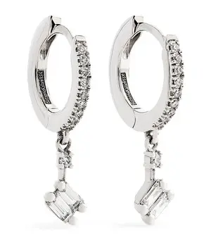 SUZANNE KALAN Gold And Diamond Dangle Drop Huggie Earrings - White