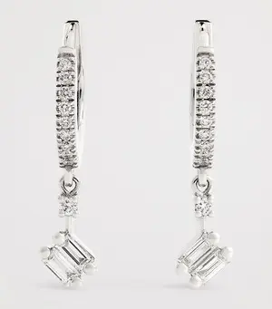 SUZANNE KALAN 18k Gold Diamond Baguette Drop Huggie Earrings