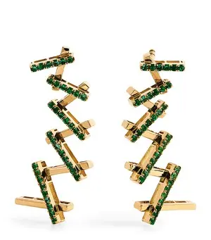 SUZANNE KALAN Yellow And Emerald Diamond Deco Wishbone Earrings - Gold