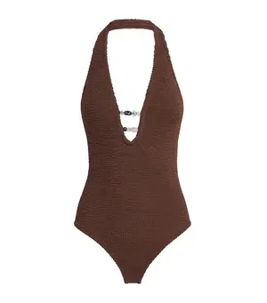 Hunza G Beaded Halterneck Adriana Swimsuit - Brown