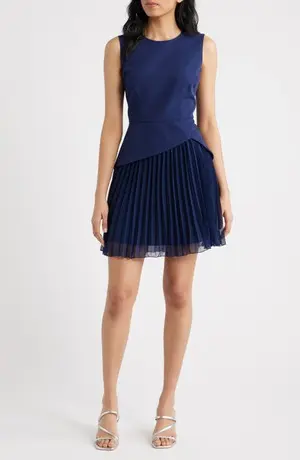 Sam Edelman Sleeveless Pleated Sleeveless Minidress - Navy