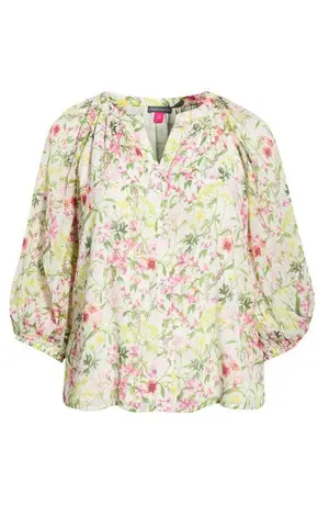 Vince Camuto Floral Button-up Shirt - Ivory/raspberry