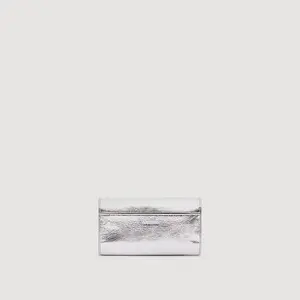 Sandro Mambo Metallic Leather Clutch - Silver