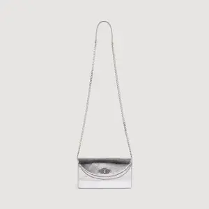 Sandro Mambo Metallic Leather Clutch - Silver