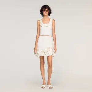 Sandro Mini Floral Knit Skirt - White