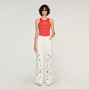 Sandro Wide-leg Embroidered Jeans - White