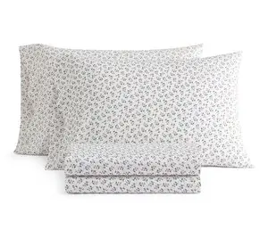 MARTHA STEWART Kennedy Floral White/pink Cotton Full Sheet Set - One-color