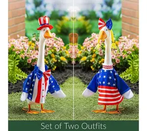 EVERGREEN Giddy The Porch Goose Set Of 2 Patrio Tic Outfit - One-color