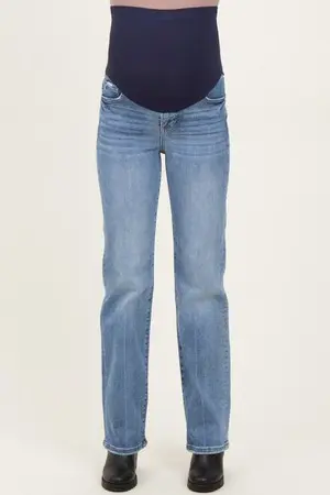 PINKBLUSH Medium Wash Straight Leg Maternity Jeans - Blue